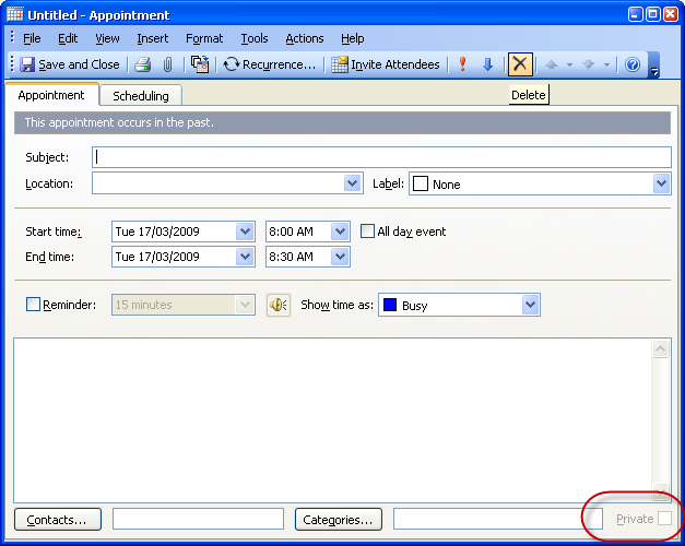 KB145 You Cannot Select The Private Checkbox In Your Outlook Calendar